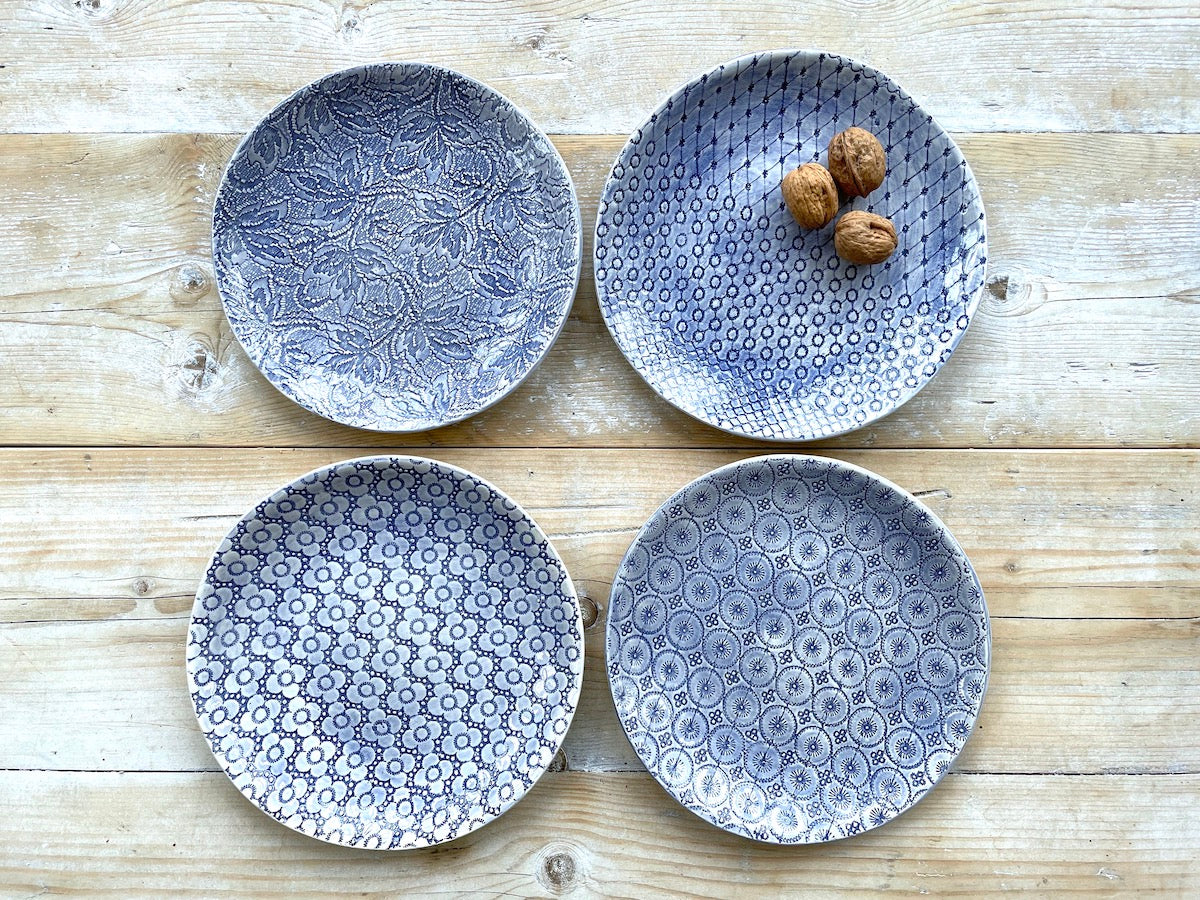 Wonki Ware Side Plates 23cm - Blue patterned - Set of 4 – Wonki Ware UK