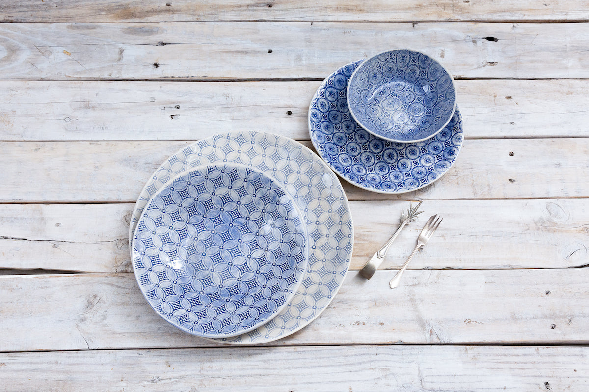 16-Piece Dinner Set - Blue Patterned | Wonki Ware UK