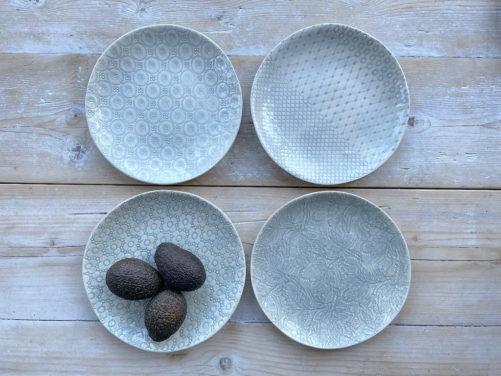 Wonki Ware Side Plates 23cm - Patterned Duck Egg - Set of 4 – Wonki Ware UK